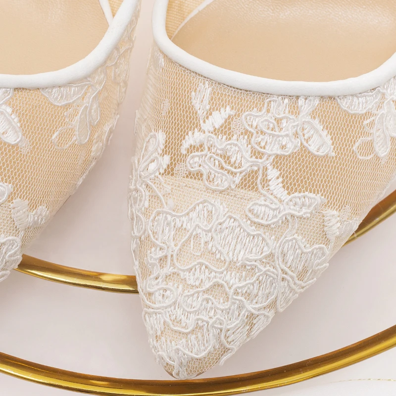 Charming Ivory Lace Flower Wedding Shoes 2020 Tulle 8 cm Stiletto Heels ...