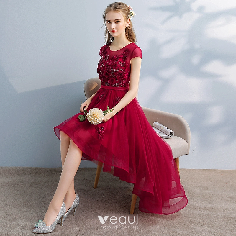 Chic Beautiful Red Prom Dresses 2017 A Line Princess Lace Beading