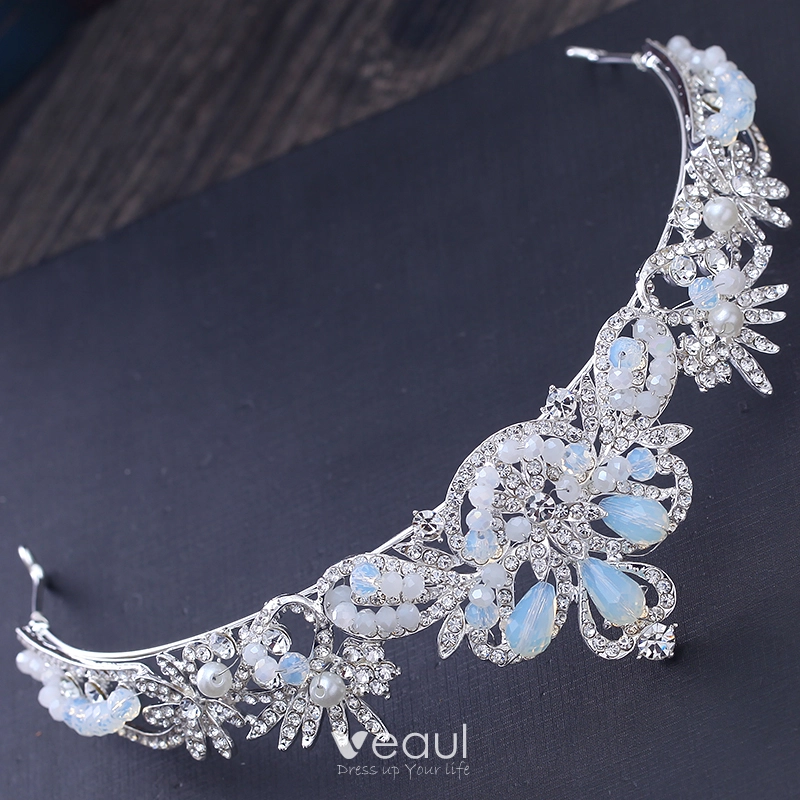 Modest / Simple Silver Wedding Tiara 2018 Metal Pearl Rhinestone ...
