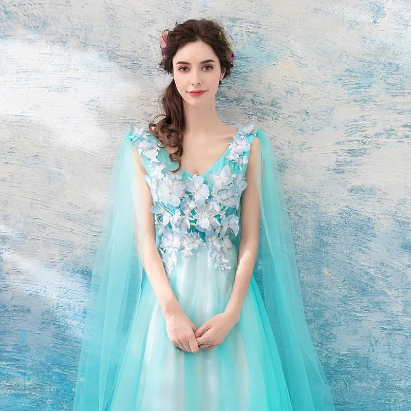 Chic / Beautiful Pool Blue Evening Dresses 2018 A-Line / Princess V ...