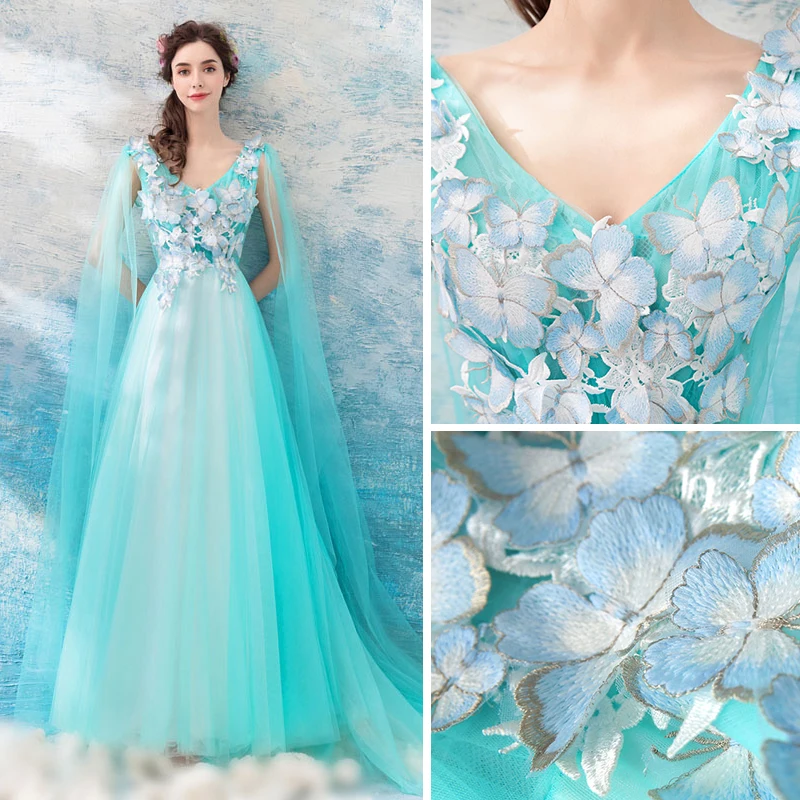 Chic / Beautiful Pool Blue Evening Dresses 2018 A-Line / Princess V ...