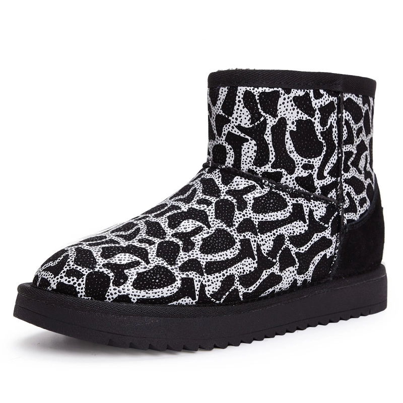 Modern / Fashion Snow Boots 2017 Black Leopard Print Leather Ankle ...