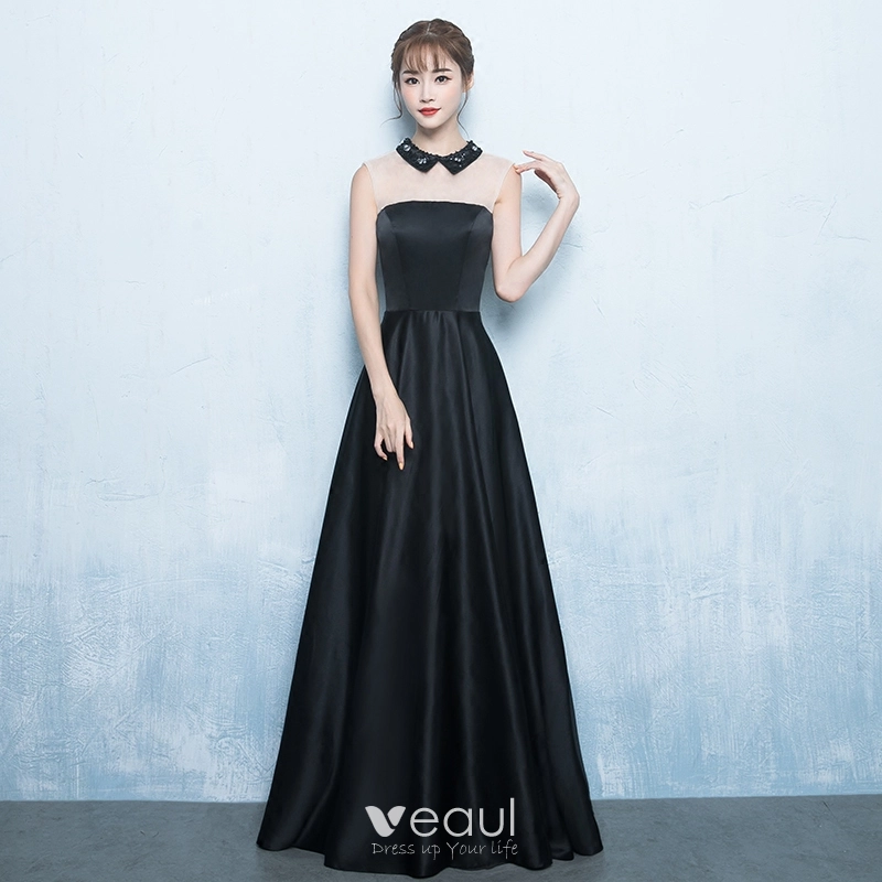 Chic Beautiful Black Evening Dresses 2017 A Line Princess Crystal