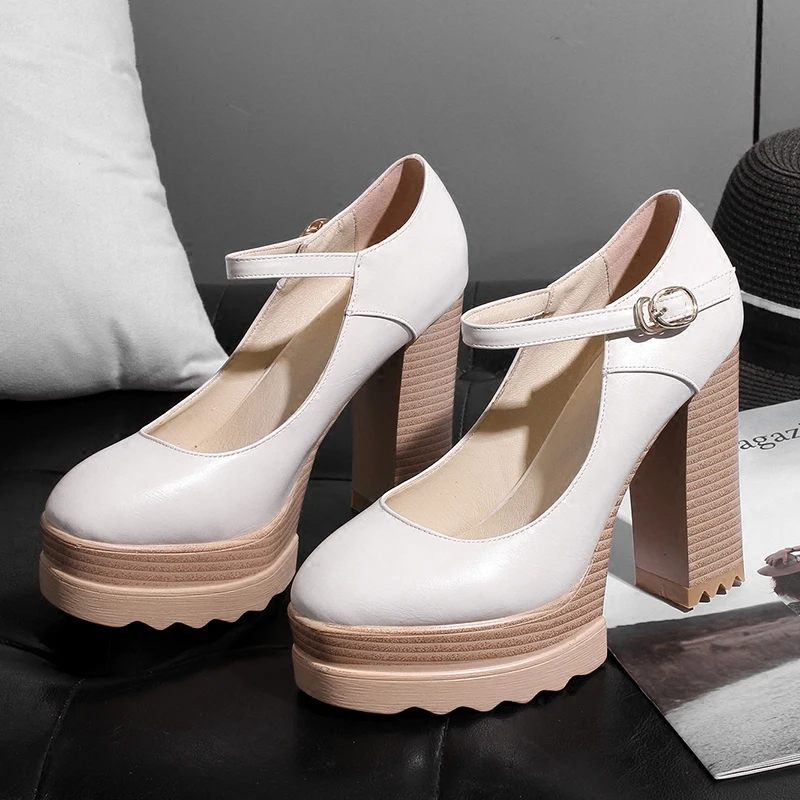 Modest / Simple Black Casual Pumps 2021 Buckle 11 cm Thick Heels Round ...