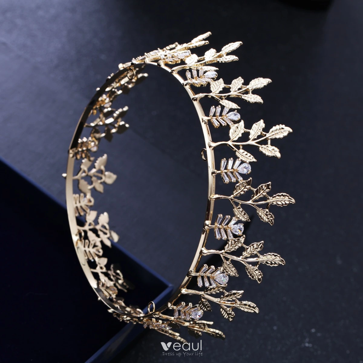 Simple Doré Feuille Tiare 2018 Métal Faux Diamant Mariage Accessorize
