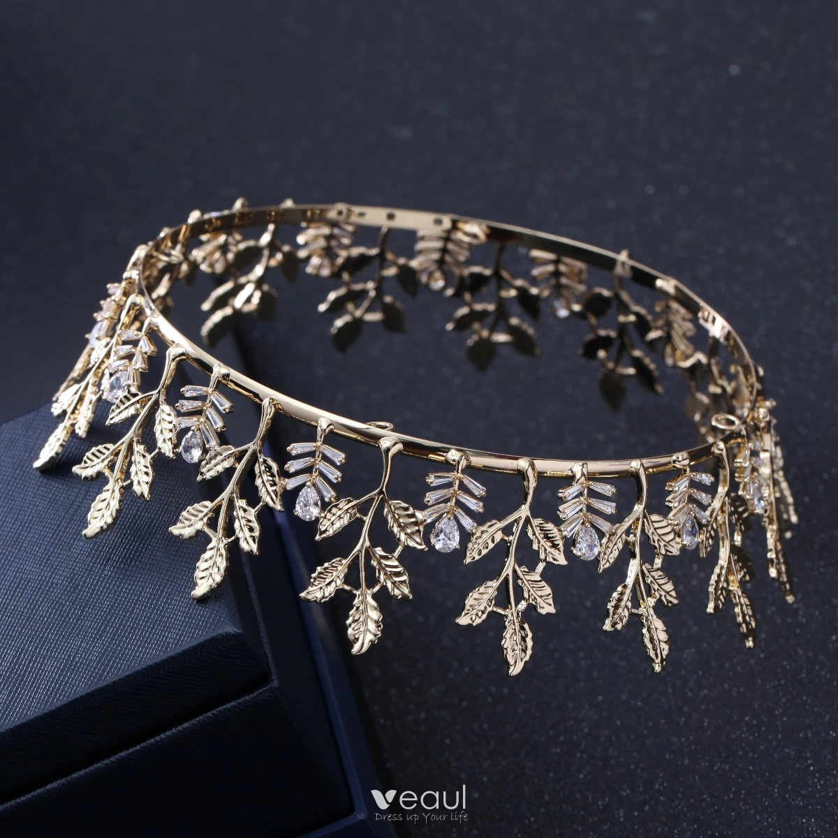 Simple Doré Feuille Tiare 2018 Métal Faux Diamant Mariage Accessorize