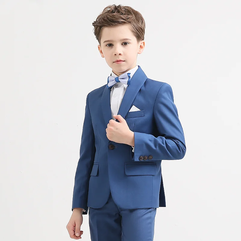 Simple Océan Bleu Manches Longues Costumes De Mariage pour garçons 2018