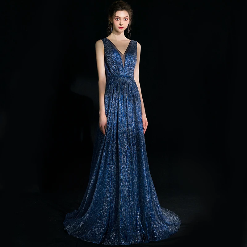 Modern / Fashion Navy Blue Evening Dresses 2018 A-Line / Princess V ...