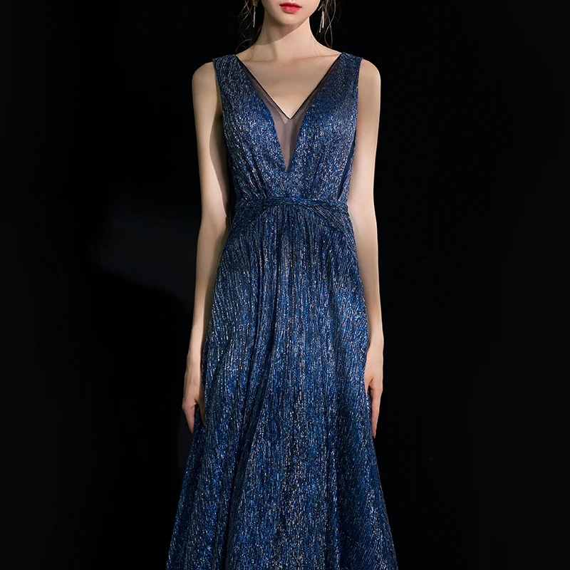 Modern / Fashion Navy Blue Evening Dresses 2018 A-Line / Princess V ...