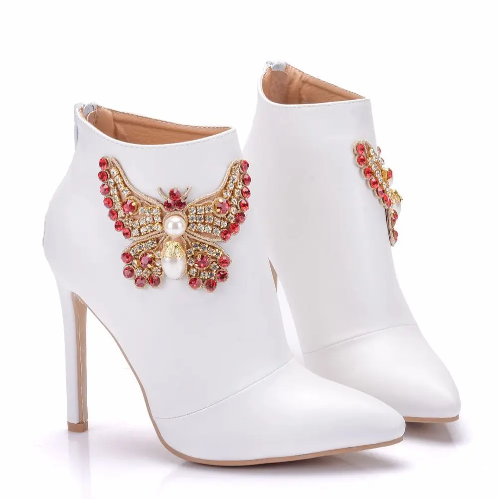Chinese style White Rhinestone Butterfly Wedding Boots 2025 11 cm ...