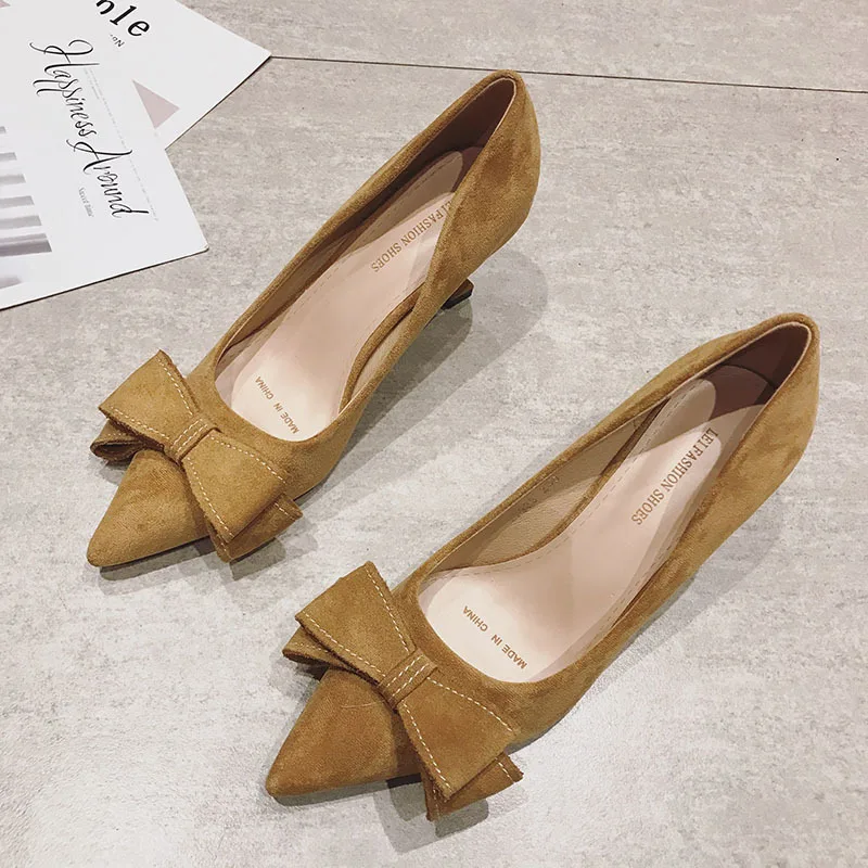 Modest / Simple Black Casual Pumps 2020 Suede Bow 7 cm Stiletto Heels ...