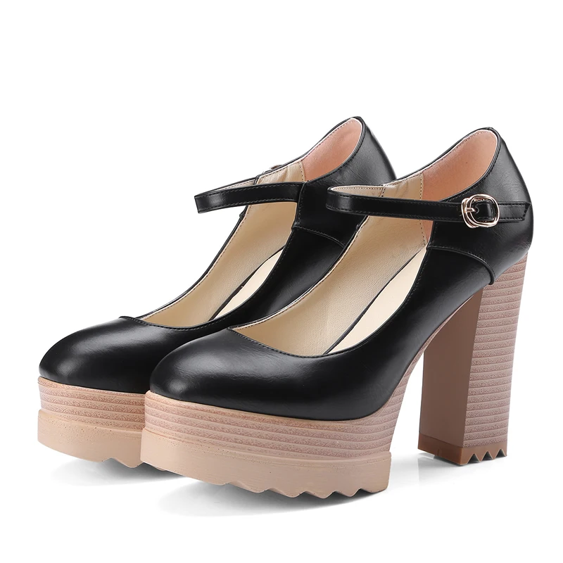 Modest / Simple Black Casual Pumps 2021 Buckle 11 cm Thick Heels Round ...