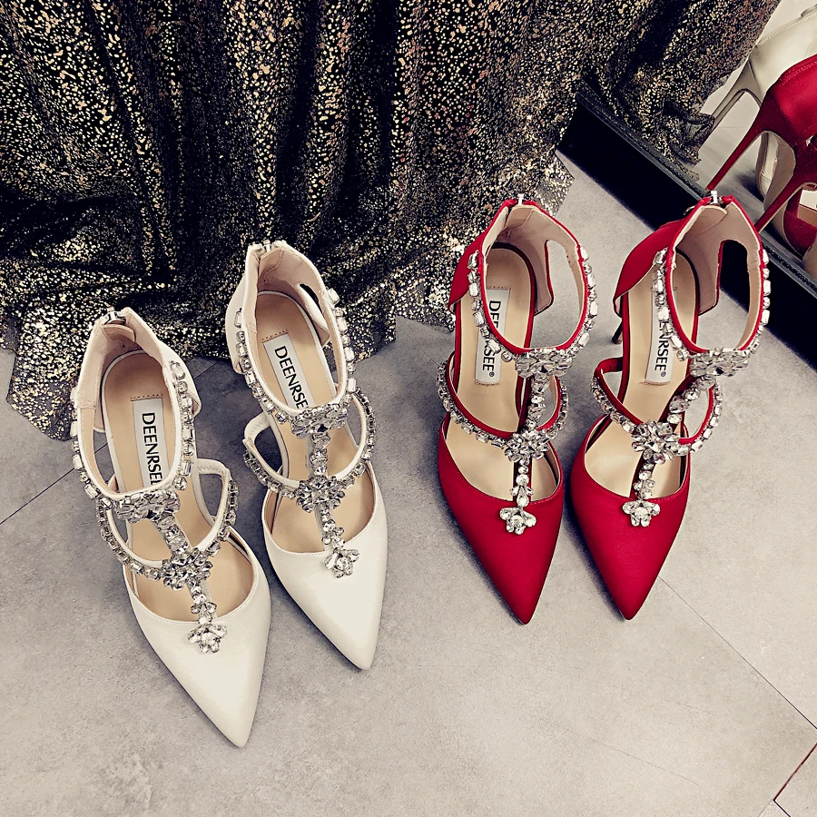 Charming Red Evening Party Womens Sandals 2020 Leather Rhinestone T ...