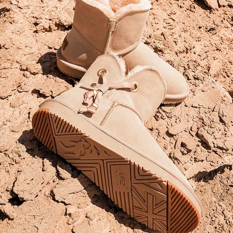 Chic / Beautiful Beige Snow Boots 2020 Woolen Leather Lace-up Ankle ...