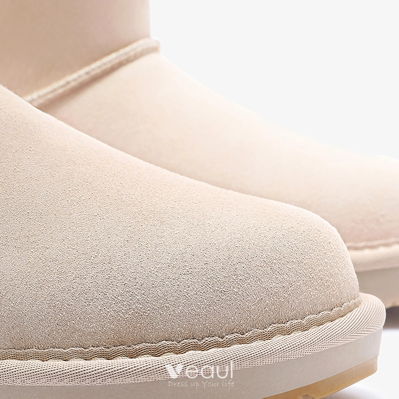 Chic / Beautiful Beige Snow Boots 2020 Woolen Leather Lace-up Ankle ...