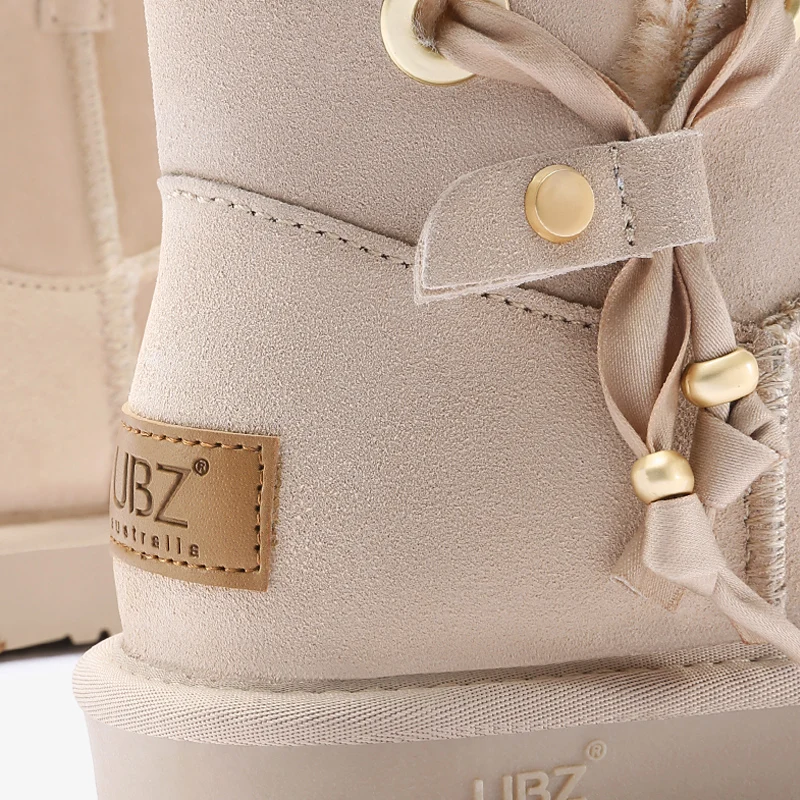 Chic / Beautiful Beige Snow Boots 2020 Woolen Leather Lace-up Ankle ...