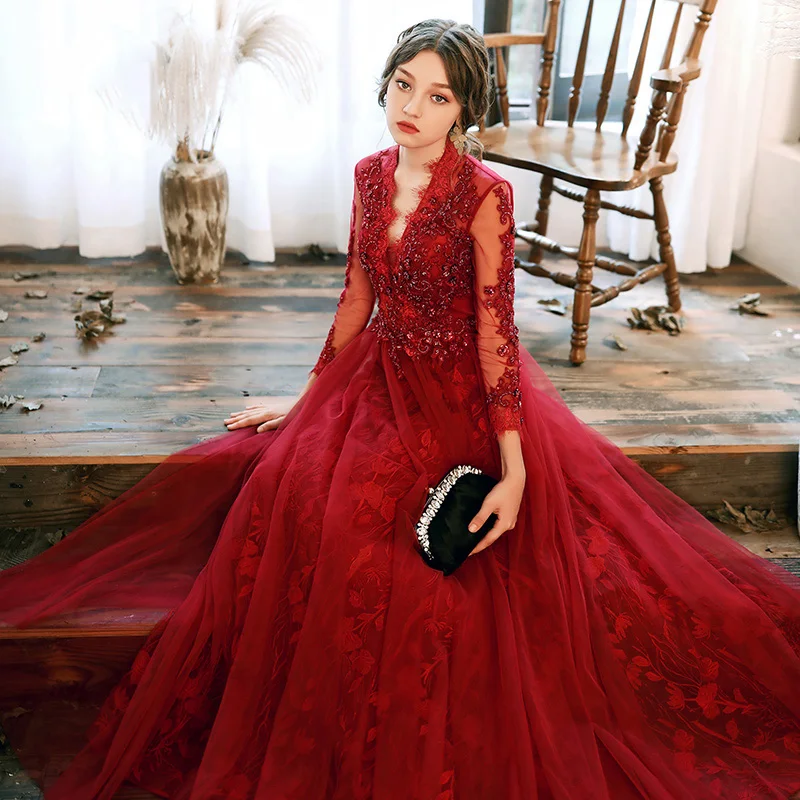 Fashion Red Evening Dresses 2020 A-Line / Princess V-Neck See-through ...