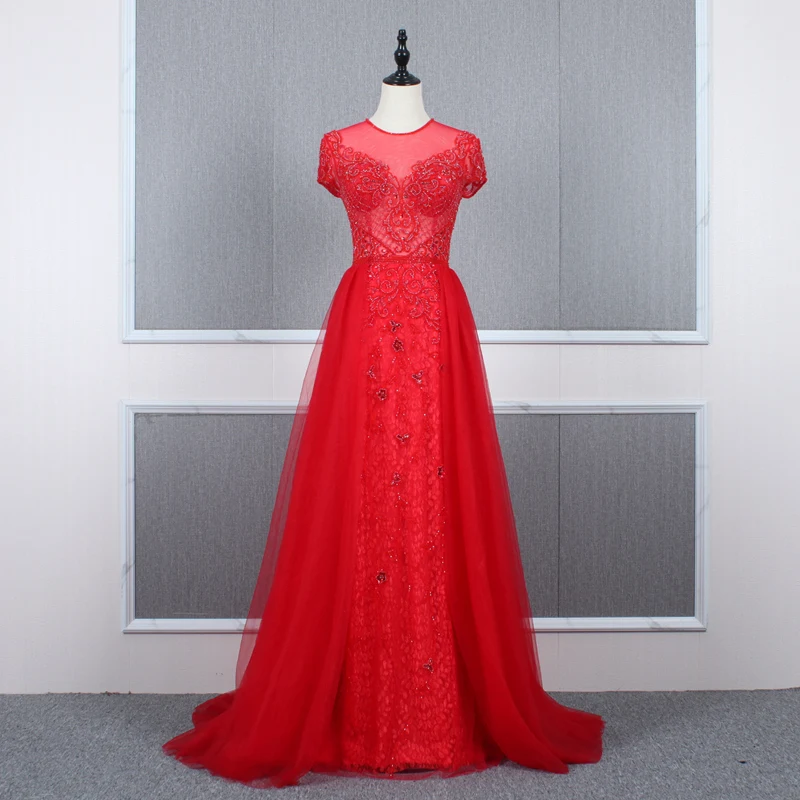 High-end Red See-through Evening Dresses 2020 A-Line / Princess Scoop ...