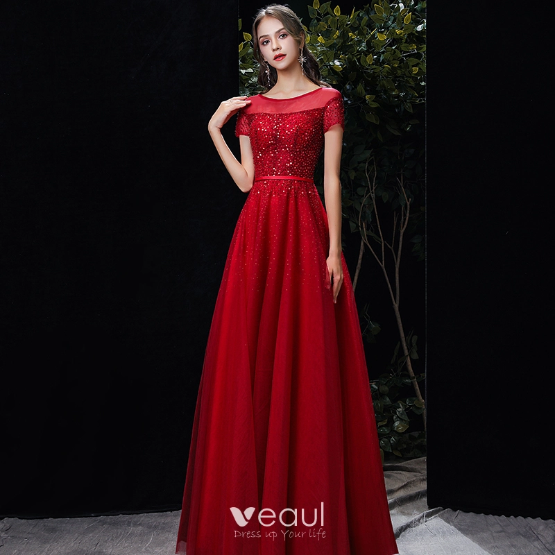 Chic / Beautiful Red See-through Evening Dresses 2020 A-Line / Princess ...