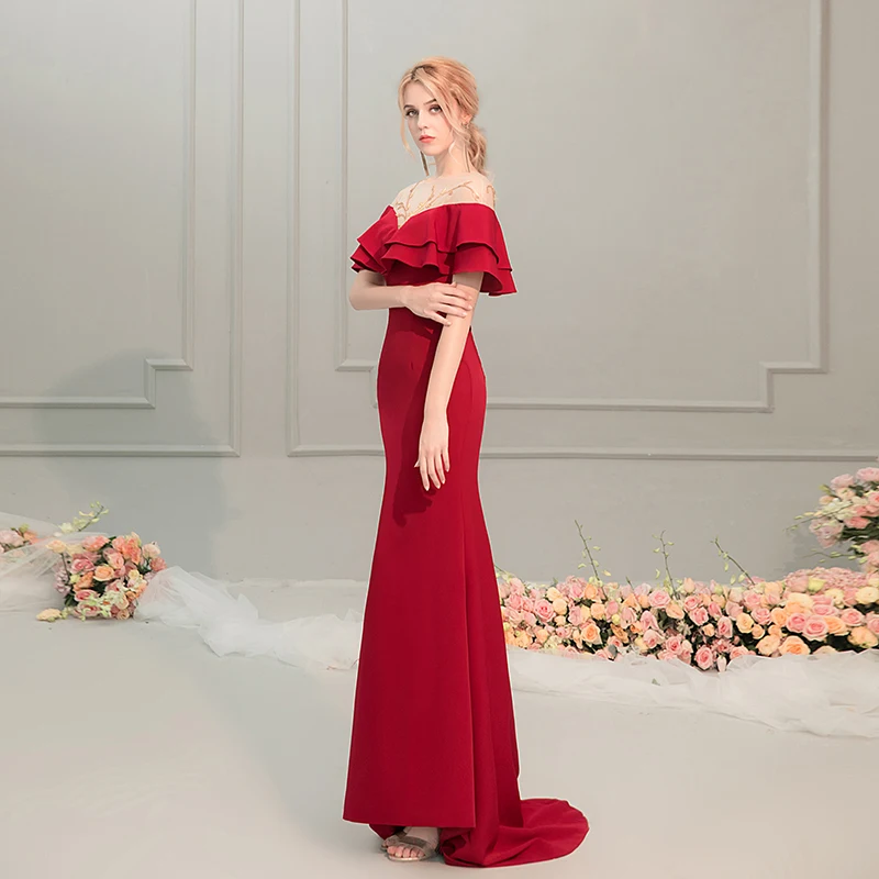 Charming Red See-through Evening Dresses 2019 Trumpet / Mermaid Scoop ...