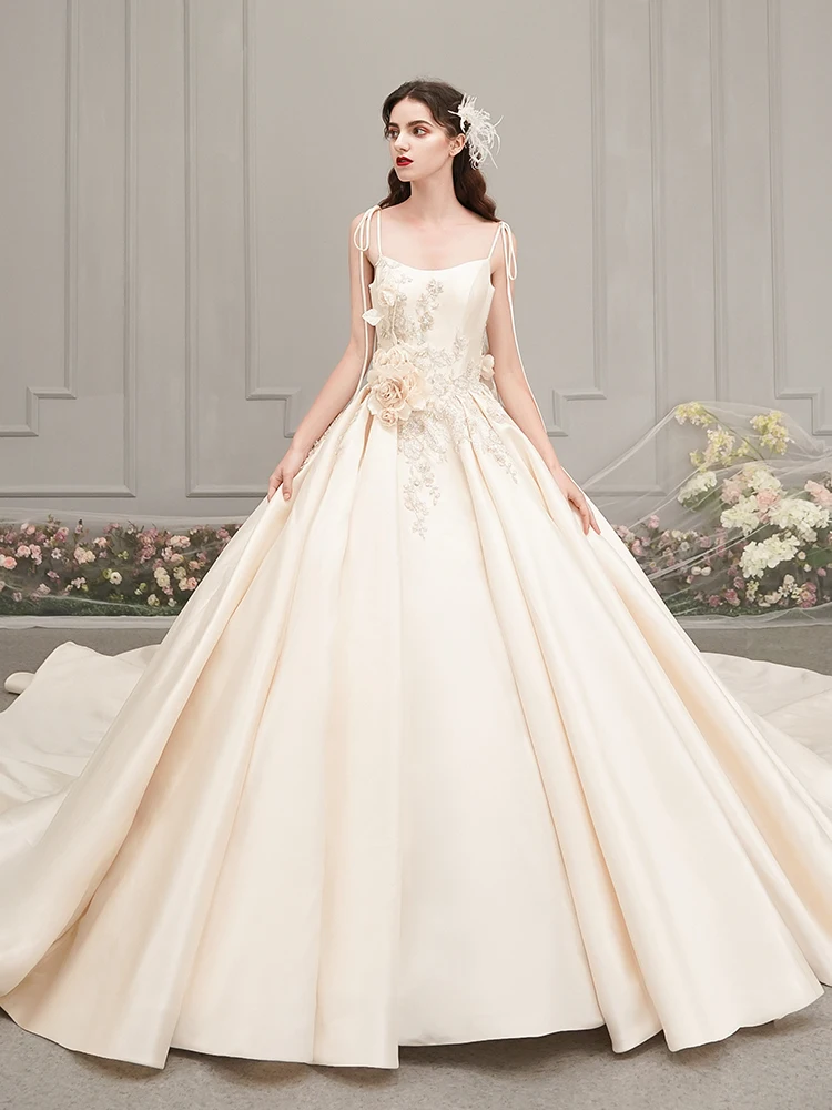 Eleganta Champagne Satin Bröllopsklänningar 2019 Prinsessa ...