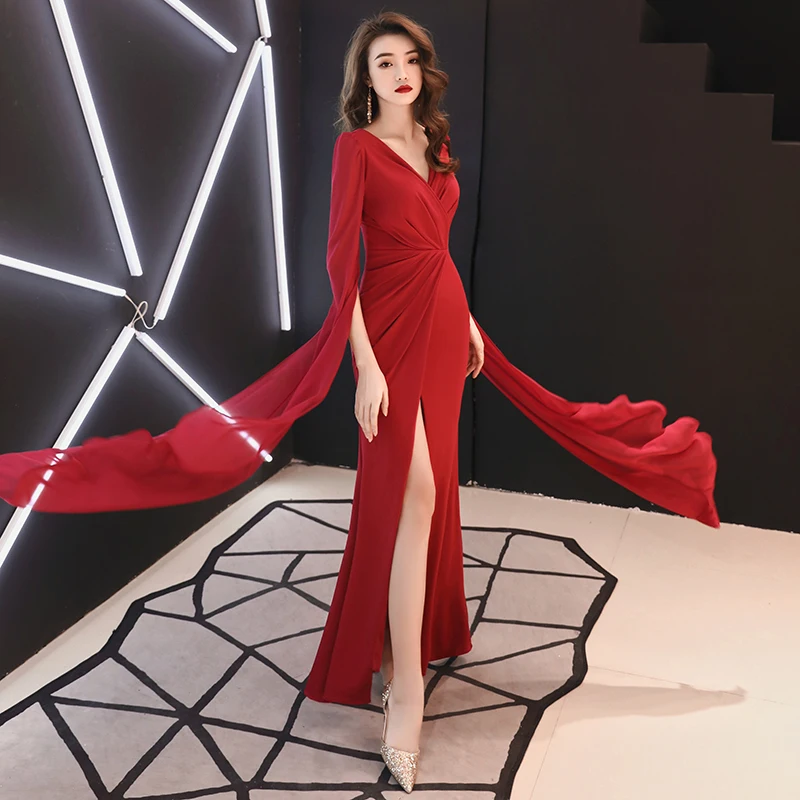 Modest / Simple Red Evening Dresses 2019 A-Line / Princess V-Neck Long ...