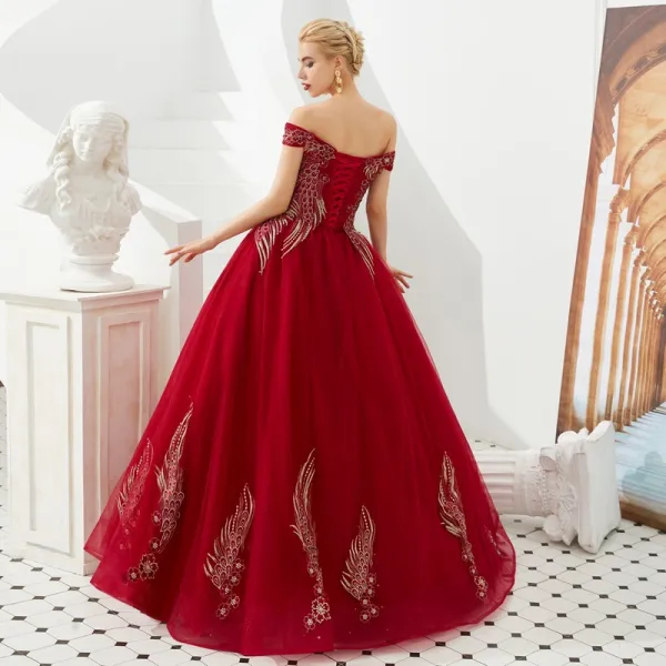 Chic / Beautiful Red Prom Dresses 2019 A-Line / Princess Off-The ...