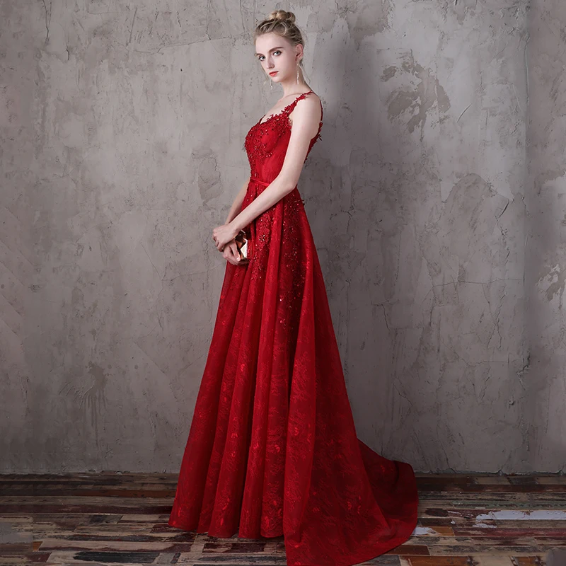 Modern / Fashion Red Evening Dresses 2018 A-Line / Princess Spaghetti ...