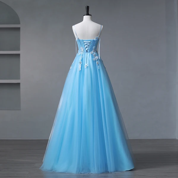 Flower Fairy Sky Blue Prom Dresses 2023 Spaghetti Straps Formal Dresses ...