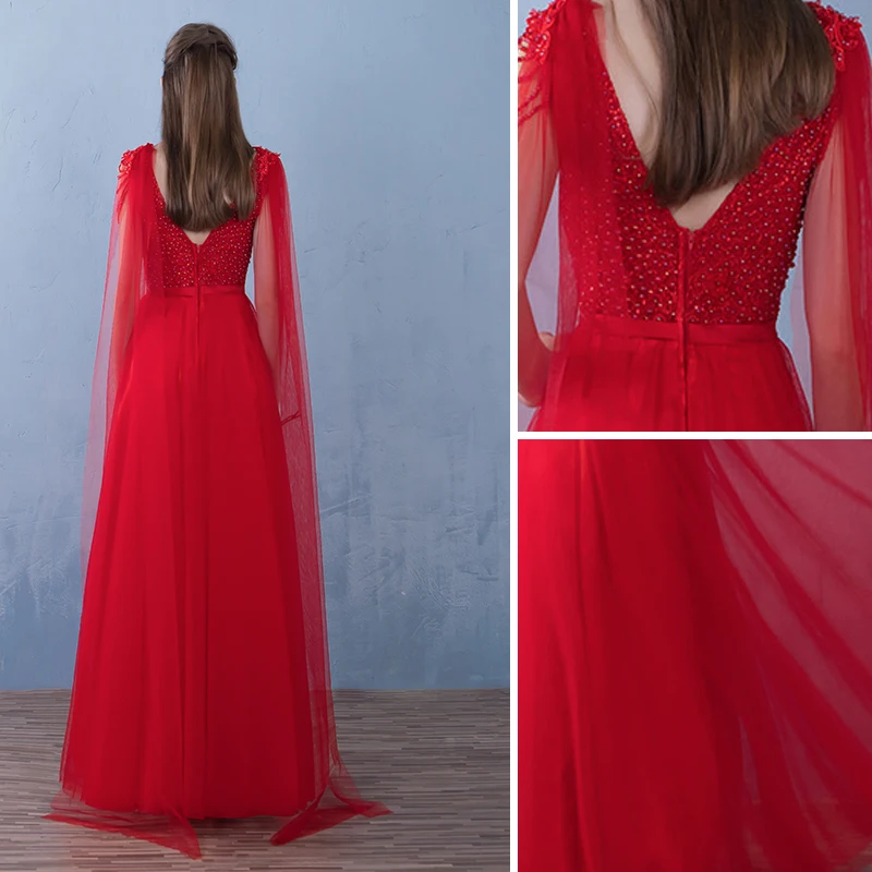 Affordable Red Prom Dresses 2019 A-Line / Princess Beading Bow V-Neck ...