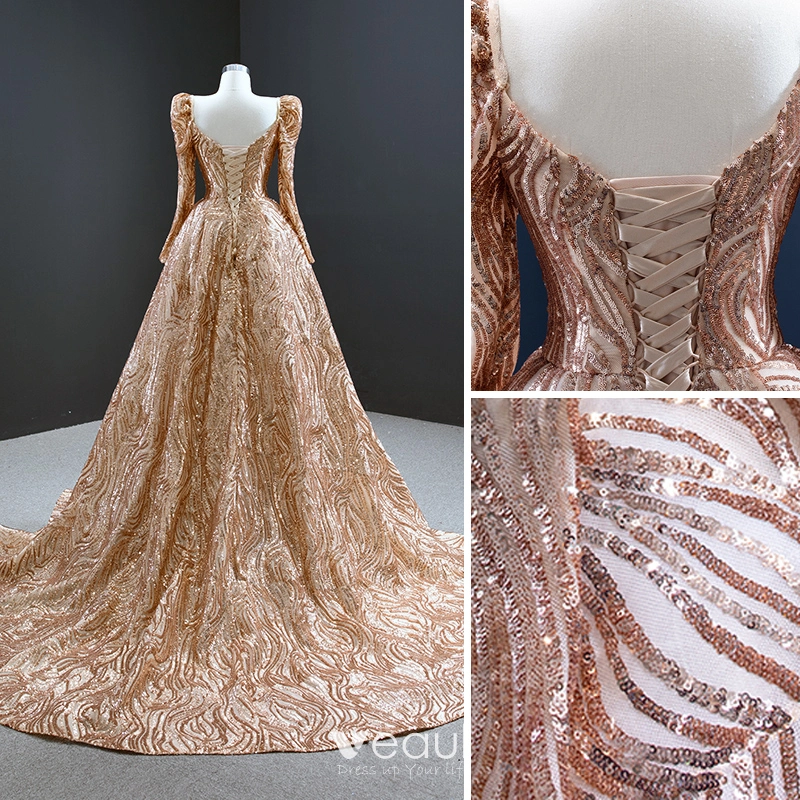 Haut de Gamme Scintillantes Doré Paillettes Robe De Soirée 2021 ...