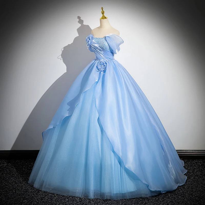 Charmant Bleu Ciel Perlage Perle Volants en Cascade Robe De Bal 2024 ...