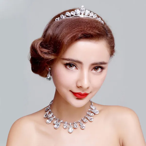 Fashion Bridal Jewellery Rhinestone Tiara Earrings Necklace Three piece