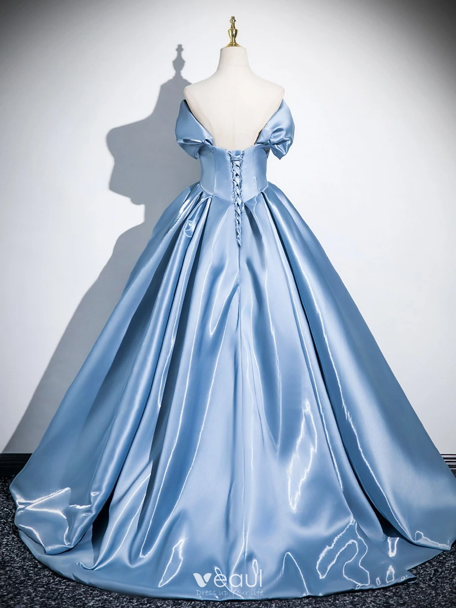 Elegant Ocean Blue Prom Dresses 2025 Ball Gown Off-The-Shoulder Short ...