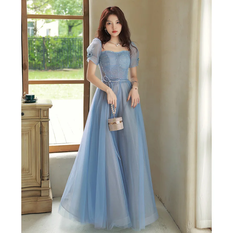 Modest / Simple Sky Blue Prom Dresses 2023 A-Line / Princess Square ...