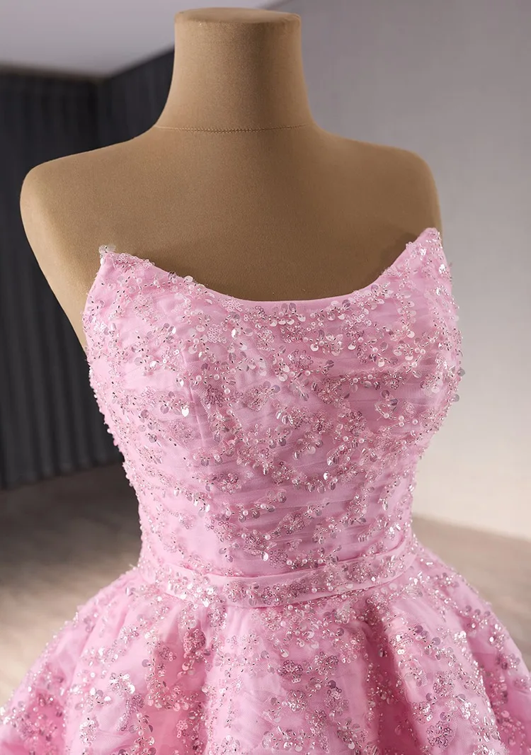 Elegant High-end Candy Pink Handmade Beading Sequins Prom Dresses 2024 ...