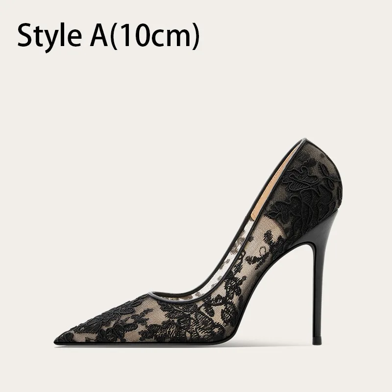 Elegant Hvit Blonder Blomst Brudesko 2025 Lær 10 cm Stiletthæler Spisse ...