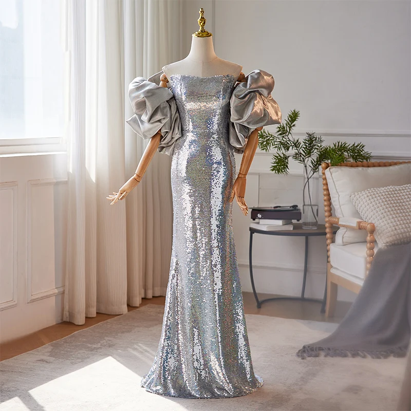Sparkly Silver Sequins Prom Dresses 2024 Trumpet / Mermaid Strapless ...