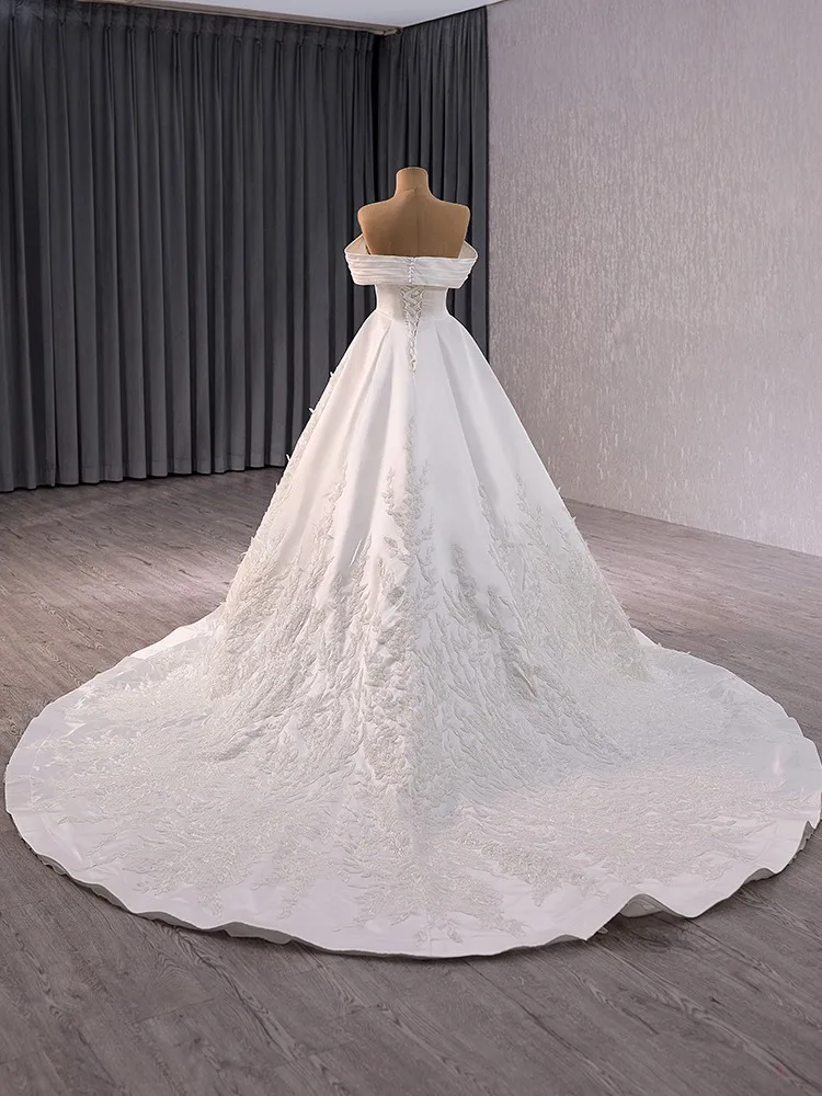 High-end Vita Beading Spets Blomma Satin Bröllopsklänningar 2024 ...