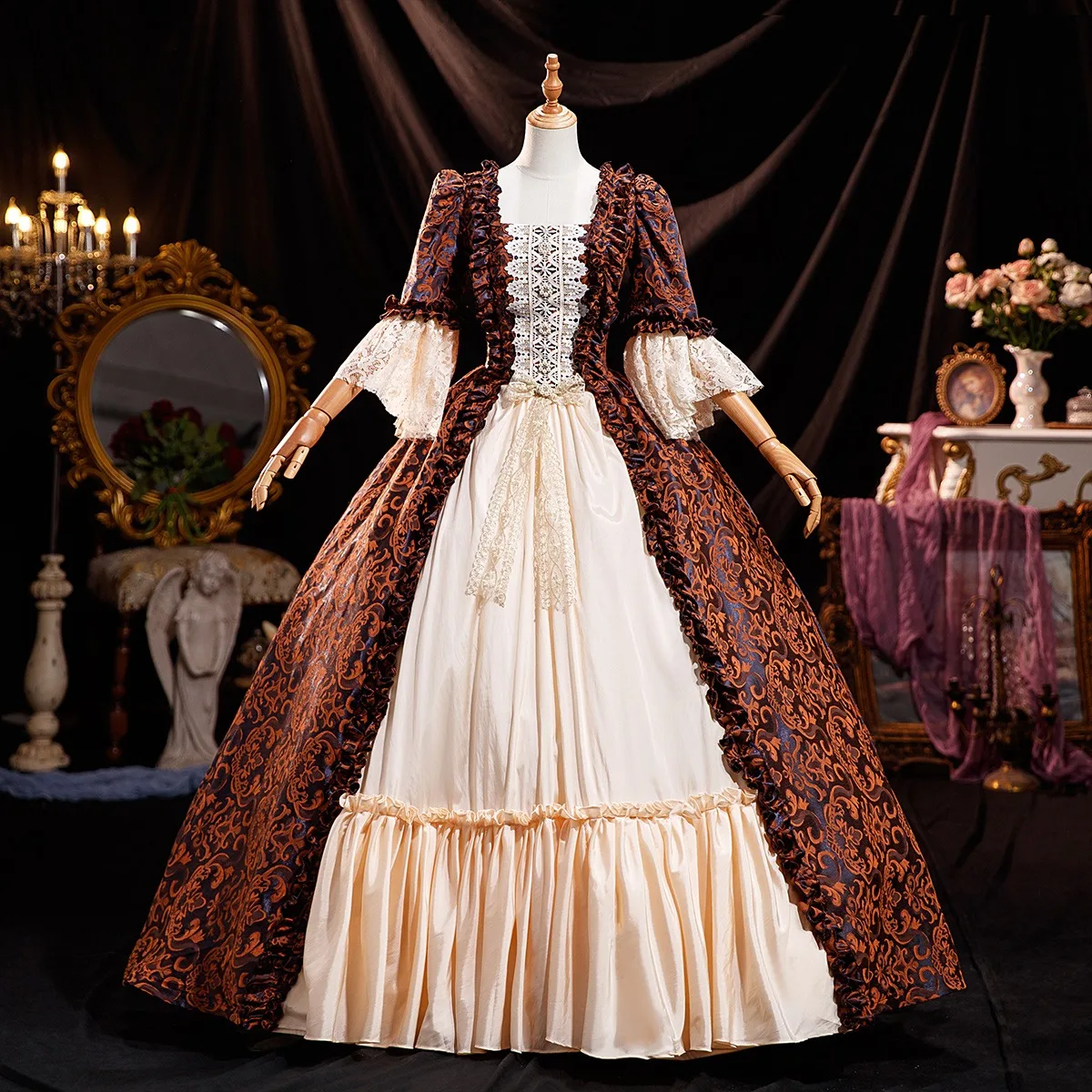 Medieval Vintage / Retro Brown Printing Prom Dresses 2025 Ball Gown ...