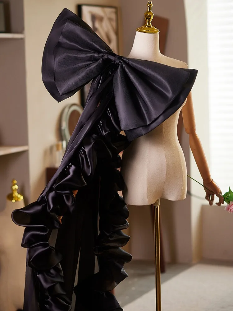Chic / Beautiful Black Handmade Bow Tulle Prom shawl 2025