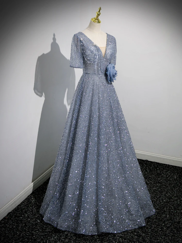 Glittrande Grå Beading Appliqués Paljetter Balklänningar 2023 Prinsessa ...