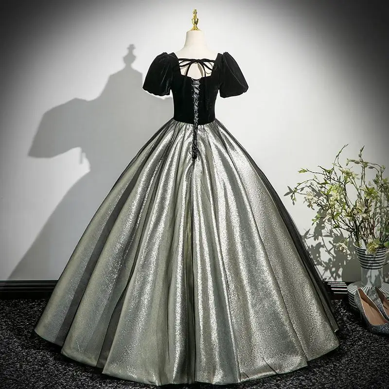 Demure Black Glitter Sequins Prom Dresses 2025 Ball Gown Square ...
