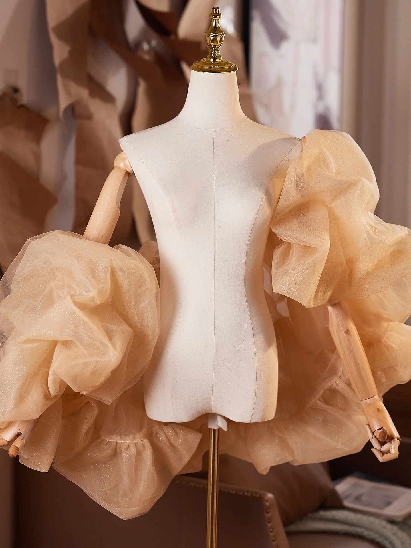 Chic / Beautiful Champagne Ruffle Prom shawl Short Sleeve 2026