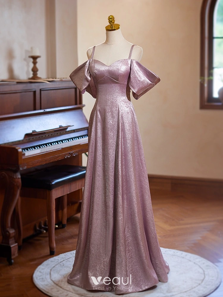 Chic / Beautiful Dusky Pink Glitter Prom Dresses 2024 A-Line / Princess ...