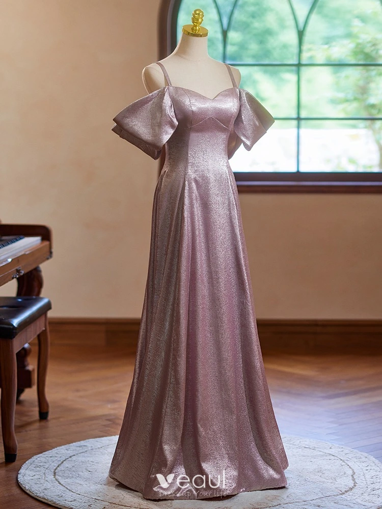 Chic / Beautiful Dusky Pink Glitter Prom Dresses 2024 A-Line / Princess ...