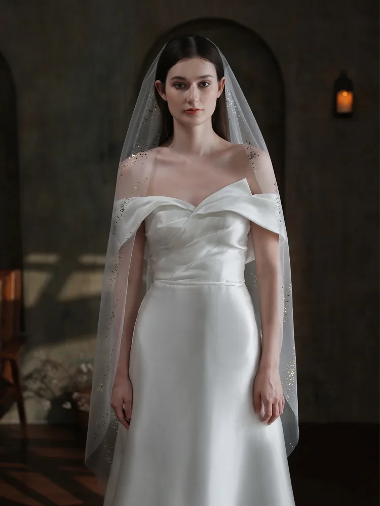 Bling Bling White Sequins Wedding Veils 2025 1.5 m Tulle