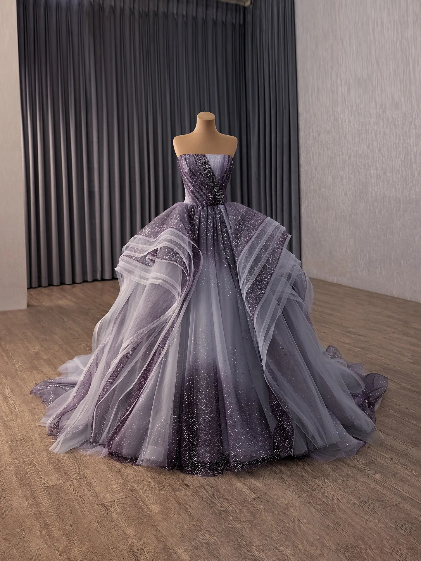 Sparkly High-end Purple Cascading Ruffles Star Sequins Prom Dresses ...