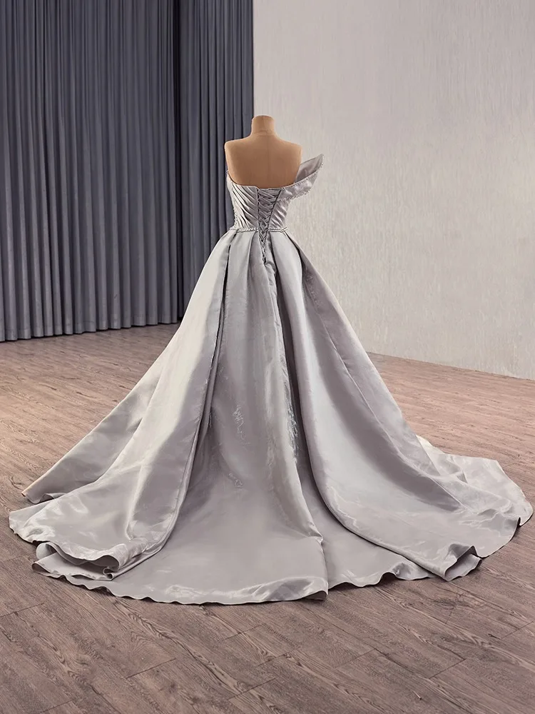 High-end Grey Handmade Beading Rhinestone Prom Dresses 2025 A-Line ...