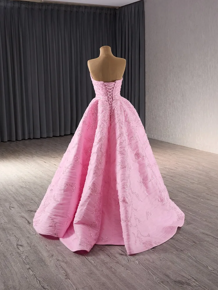Elegant High-end Candy Pink Handmade Beading Sequins Prom Dresses 2024 ...